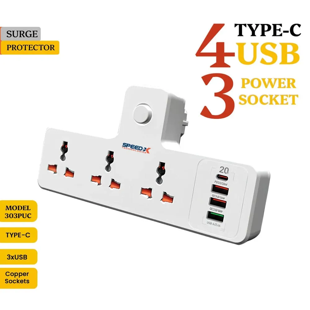 Portable Power Strip – 3 AC Sockets, 3 USB Ports, 1 Type-C Port, 1500W ...